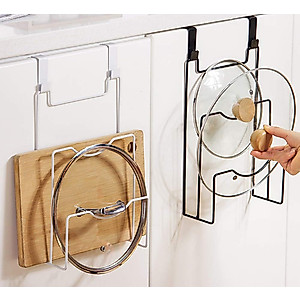 Steel Cutting Board Holders Under Cabinet Pot Cover Lid Hanger Rack Kitchen Wiping Cloth Hanger Hook Cabinet Door Pan Spoon Hanging Holder Bathroom Towel Hook Kitchen Shelf Storage Rack Organizer