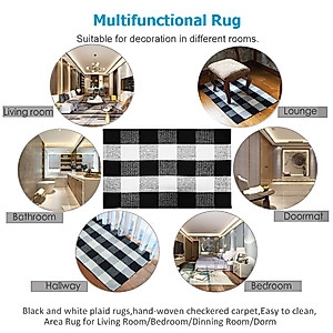 Winwinplus Buffalo Check Rug Cotton Washable Christmas Doormat Unique for Bedroom/Living Room/Kitchen, 23.6 inch x 51.1 inch, Outdoor Plaid Rug, Black and White