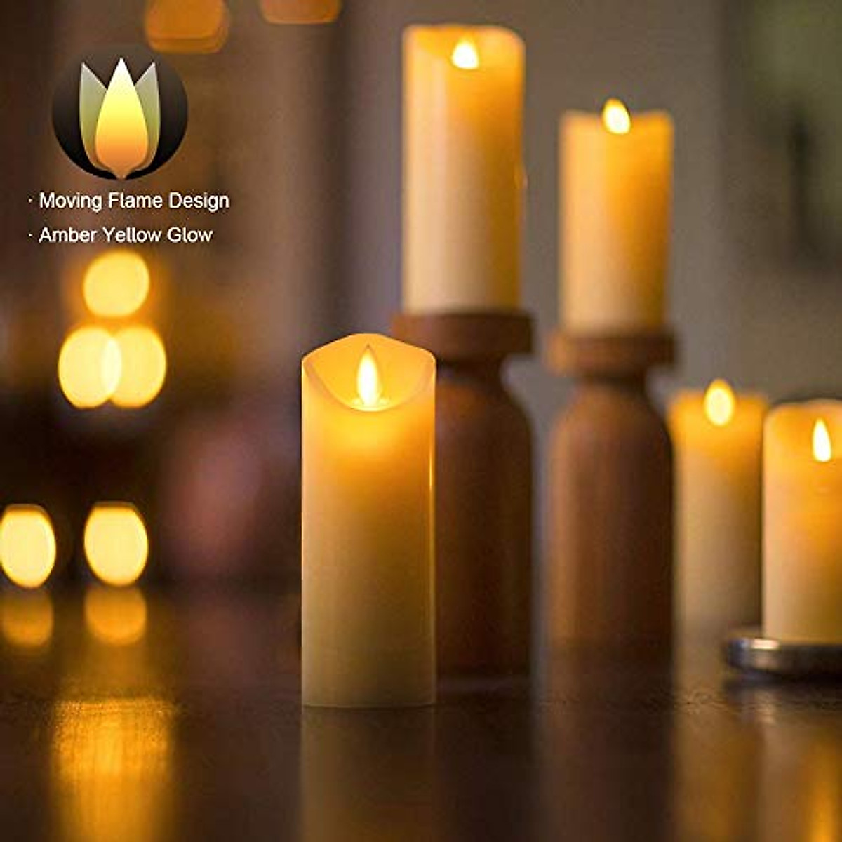 5plots 7"x 2.2" Flickering Flameless Candles, Moving Flame, Battery Operated LED Pillar Candles with Timers and Remote Control, Made of Wax-Like Frosted Plastic, Won’t Melt, Ivory, Skinny, Set of 6