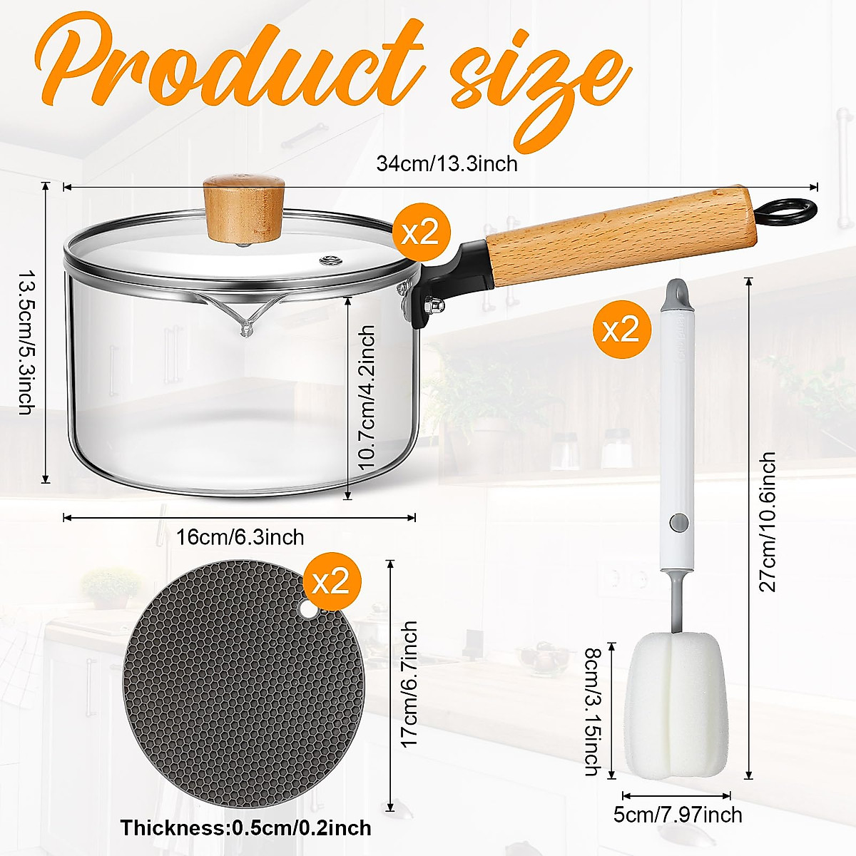 Uiifan 2 Sets Christmas Simmer Pot Gift for Cooking Festive Saucepan Pots Clear Pot with Lid Handle and Pan Set 60oz Simmer Saucepan Resistant Safe for Pasta Noodle Soup Milk Baby Food