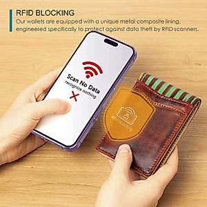 Pefiam Full Grain Leather Bifold Wallet for Men - 12 Slots, RFID Blocking - USA Flag, Brown