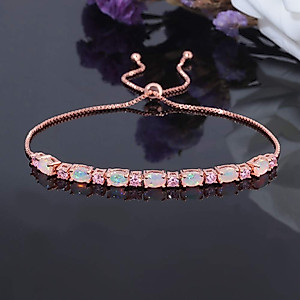CiNily Rose Gold Plated Bracelet-Ajustable Sparkling Cubic Zirconia Pink Opal Bracelet for Women Girls for Her