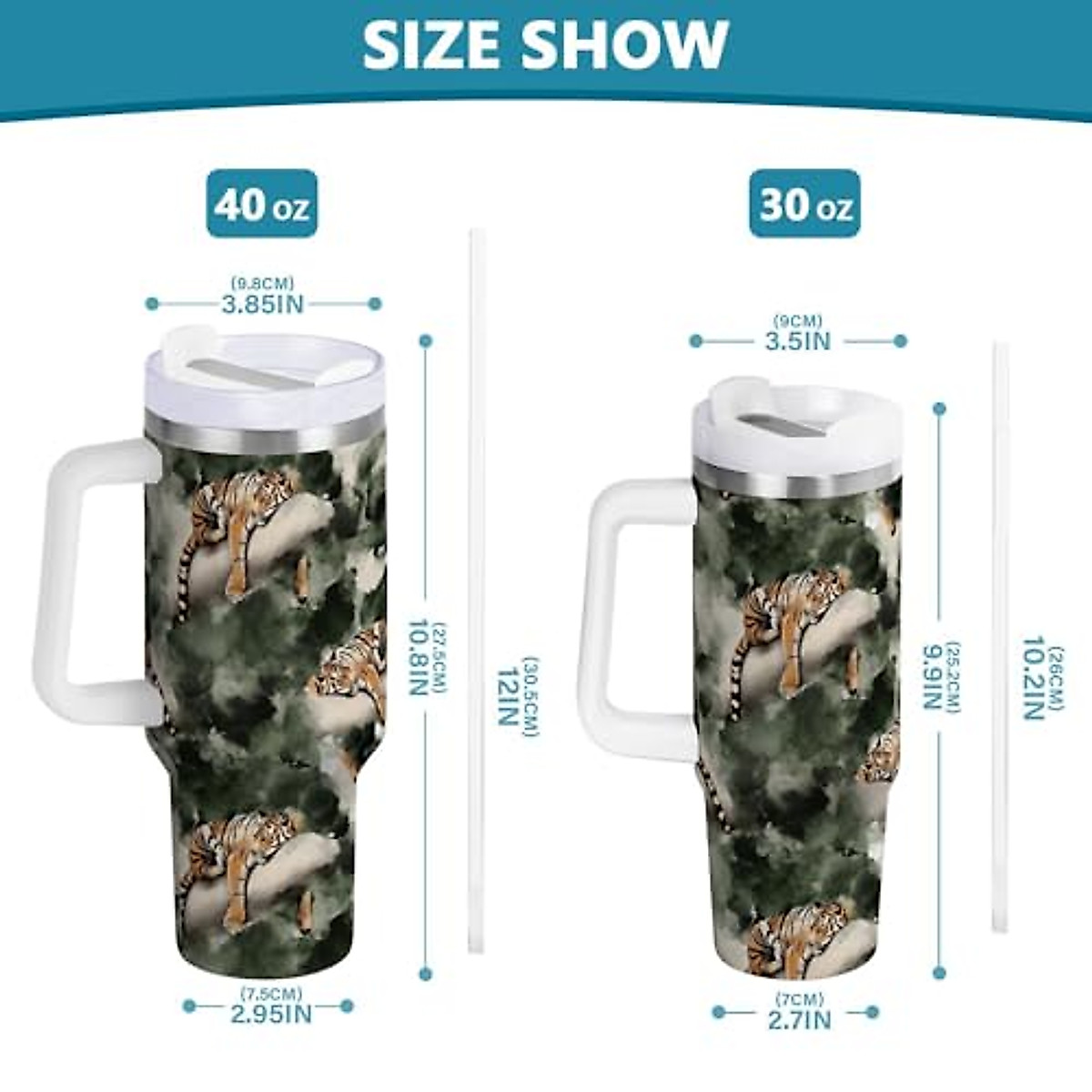 Emelivor Ink Green Watercolor 30 oz Tumbler with Lid and Straw Insulated Tumblers with Handle Travel Coffee Mug Cup Large Water Bottles Cup for Hot and Iced Cold Drinks