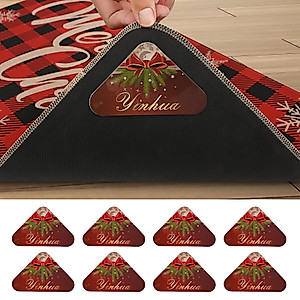 Yinhua Christmas Kitchen Rugs and Mats, Non Skid Red and Black Plaid Washable Kitchen Mats for Floor, Santa Claus Absorbent Kitchen Mats for Kitchen Floor Xmas Decor Gift 17x30 and 17x47 Inch