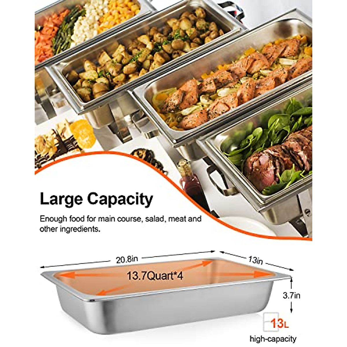 ZeroPone Hotel Pan 4" Deep Steam Table Pan 4 Pack Full Size with Lid 20.8"L x 12.8"W Hotel Pan 22 Gauge Stainless Steel Anti Jam Steam Table Pan