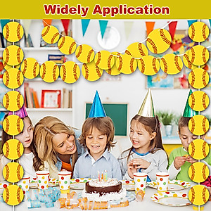 Softball Party Banner,4Pcs Softball Paper Garland for Baby Shower Sports Theme Party Decorations,Softball Birthday Party Photo Prop Pennant Supplies