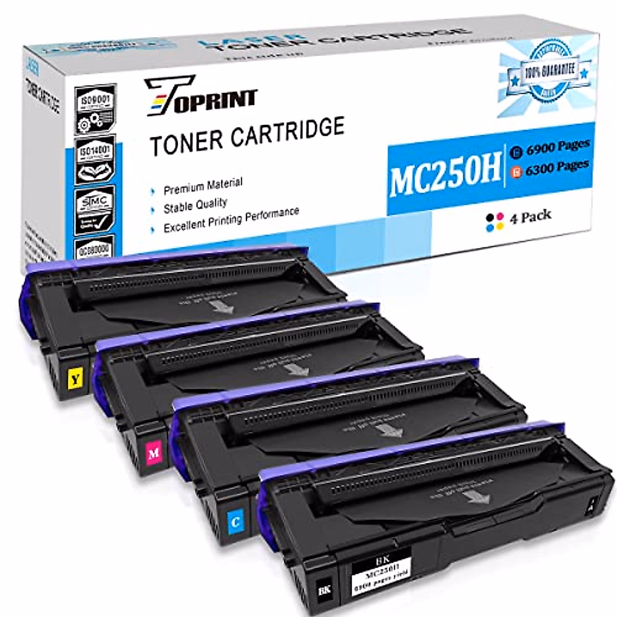 4 Colors Compatible Toner Cartridges Print Cartridges M C250 P C300 P C301 C250H C300W High Capacity 6900 Pages for Black & 6300 Pages for CMY TOPRINT for Ricoh M C250FW, M C250FWB, P C300W, P C301W