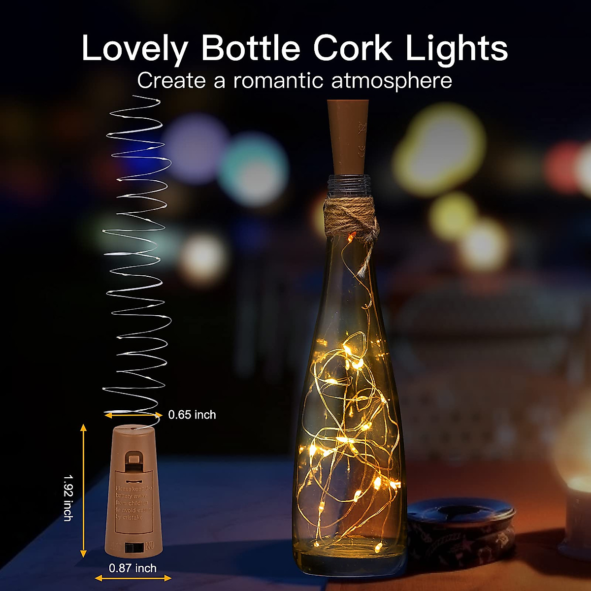 Brightown Wine Bottle Lights with Cork, 10 Pack 20 LED Waterproof Battery Operated Cork Lights, Silver Wire Mini Fairy Lights for Liquor Bottles DIY Party Bar Christmas Wedding Décor