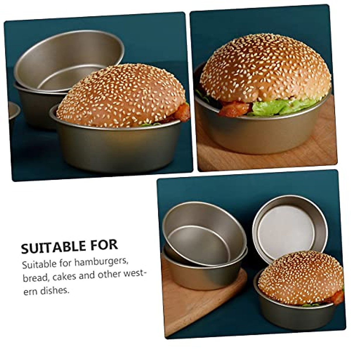 BAFAFA 2pcs Burger Mold Molde Para Pastel Pizza Oven for Home Toaster Oven Pans Round Cake Tin Steel Baking Pan Loaf Tin Ovenware Mold DIY Mold Meatloaf Breads Molds Golden Household Tray Pan