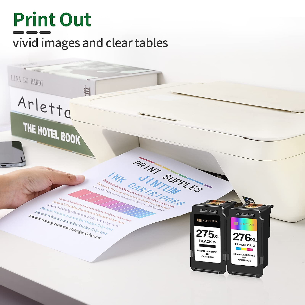 JINTUM Remanufactured PG-275XL/CL-276XL Ink Cartridge Replacement for Canon 275 and 276 Ink Cartridges for Canon PIXMA TS3522 TR4720 TS3520 Printer (2 Pack, 1 Black + 1 Tri-Color)