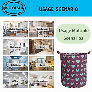 Collapsible Round Storage Bin - WOYASUI Large Laundry Hamper Waterproof Organizer with Handles / Home Decor / Toy Books Holder Clothes Nursery Basket（2 PACKS,Colour Fish & Purple Love Heart）