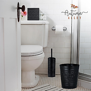 Autumn Alley Black Trash Can for Bathroom, Round Open-Top Bathroom Trash Basket Black Stylish Metal Black Waste Basket for Bedroom, Office Bathroom Accessories, Black
