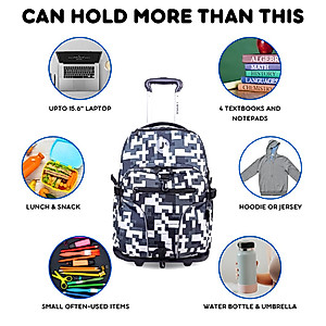 J World New York Lunar Rolling Backpack, Laptop Bag with Wheels, Camo, 19.5"