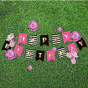 Premium Happy Birthday Banner Party Decorations | Bunting Garland | Hot Pink Gold Black White | Chic Kate Spade Inspired | First, 10th, 18th, 21st, 30th, 40th, 50th, 60th etc | for Girls, Women