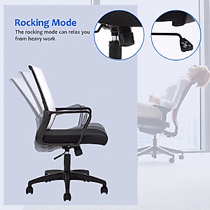 Office Chair Ergonomic Desk Task Chair Mesh Computer Chair Mid-Back Mesh Home Office Swivel Chair Modern Executive Chair with Wheels Armrests Lumbar Support(White)