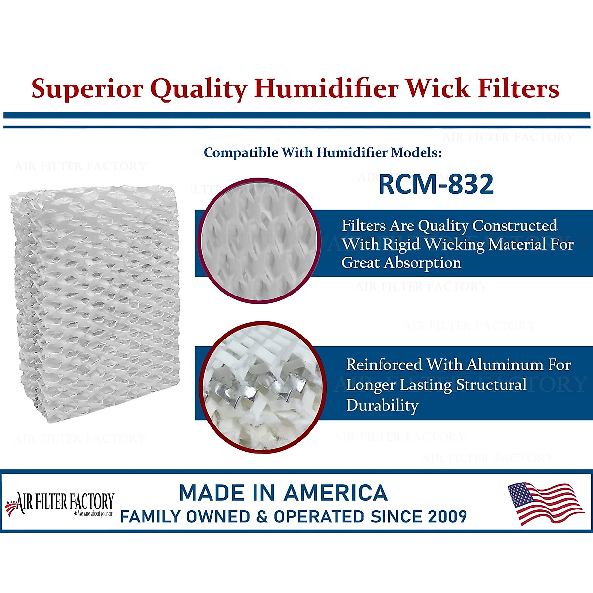 Air Filter Factory Replacement For ReliOn RCM-832 Humidifier Wick Filters 2-Pack