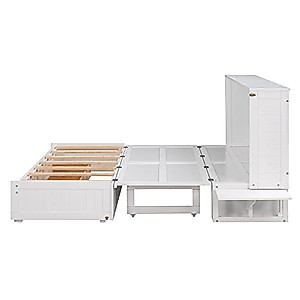Murphy Bed Chest Queen Size, JULLYFOX Space Saving Platform Bed Queen Size with Storage Drawers Underneath 400 lbs Heavy Duty