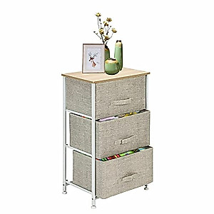 MAXCBD Nightstand Bedside Table Drawer Cabinet 3 Tier Metal Storage Cabinet Bedside Table Organizer Stand Fabric Chest Bedroom Drawer Storage Dresser Storage Tower Dresser