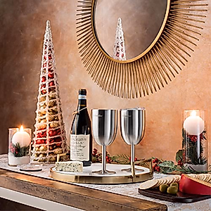 FineDine Stainless Steel Drinking Cup, Wineglasses, Double-Walled Insulated Unbreakable Goblets, BPA-Free Leak-Resistant Lid for Red White Wine, Brushed Metal, 12 Ounces