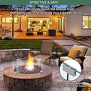 Trigoo Round Fire Pit Wind Guard 24 x 24 x 6 Inch Tempered Glass Frame Fence