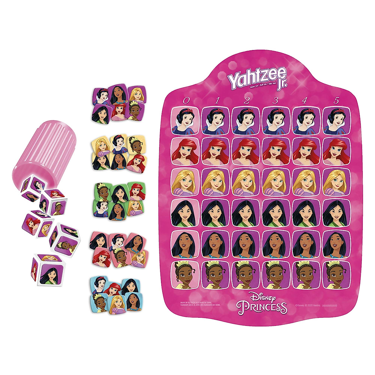Hasbro Gaming Yahtzee Jr.: Disney Princess Edition Board Game for Kids Ages 4 and Up, for 2-4 Players, Counting and Matching Game for Preschoolers (Amazon Exclusive)