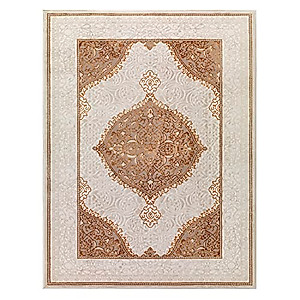 Antep Rugs Babil Gold 8x10 Oriental Bordered High Low Textured Traditional Indoor Area Rug, Beige Gold, 7'10" x 10'
