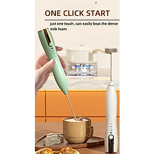 Immersion Blender Handheld, 2-in-1 Hand Blender Electric with USB Rechargeable 3 Speeds, Stainless Steel Blade Stick Blender with Whisk, for Coffee Latte,Hot Chocolate, Egg (Green)