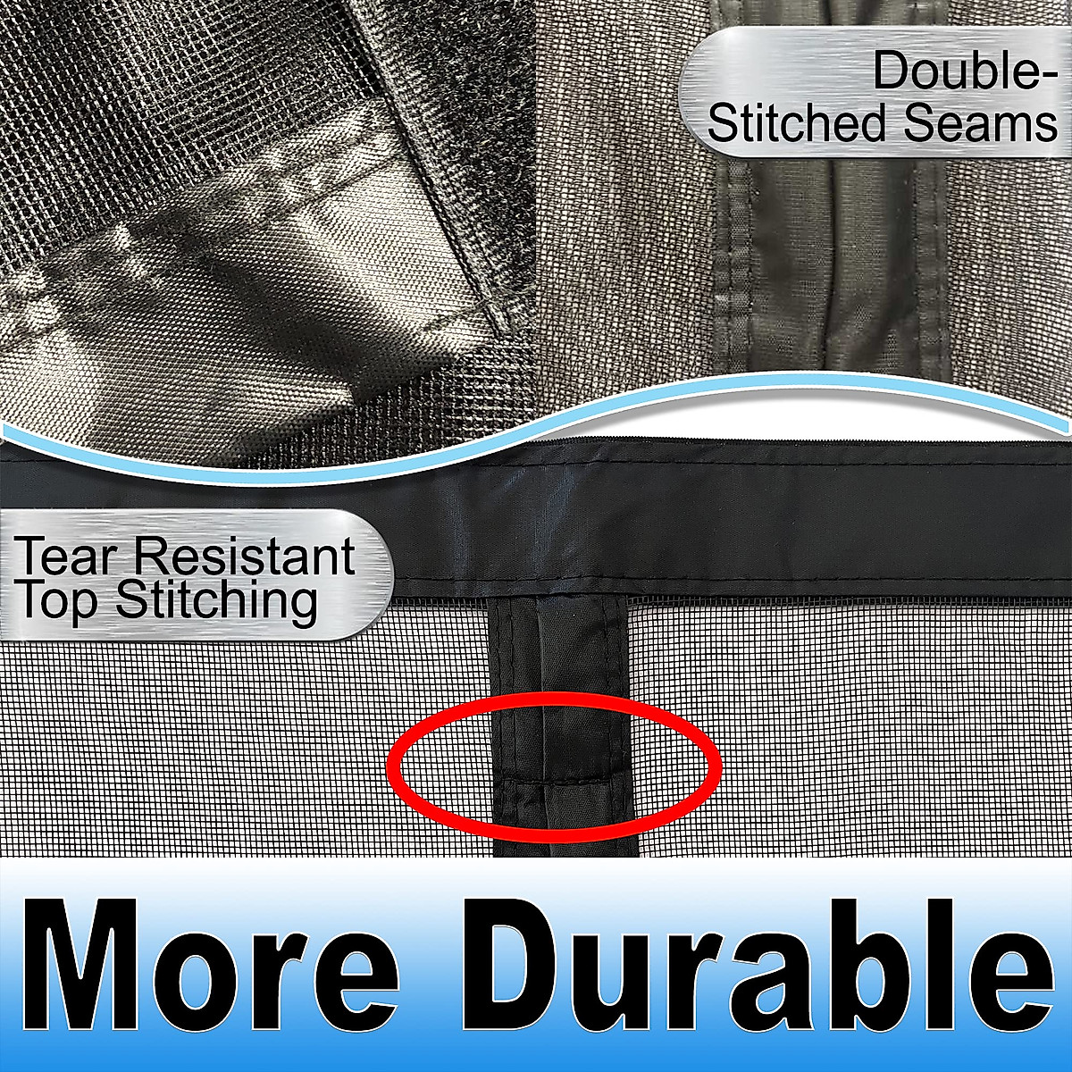 Magnetic Garage Door Screen - Double Car - 8'h x 16'w (+ Other Sizes) - 60g Fiberglass Mesh - Stronger 1,400gs High Energy Magnets - Weighted Bottom - Tie Backs - Wind Resistors - Black