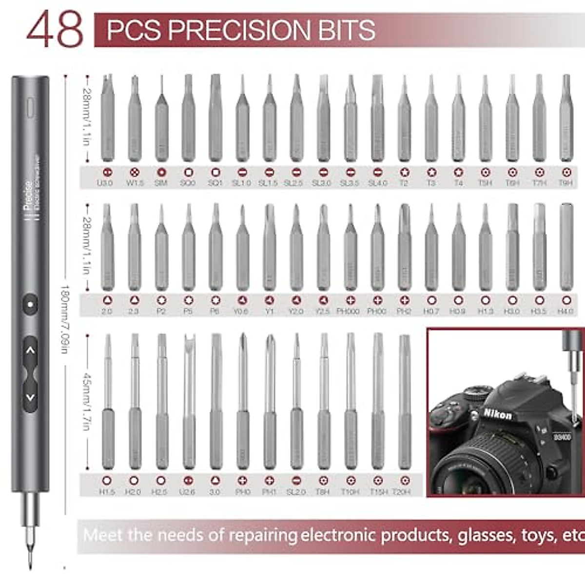 LOFICOPER Electric Precision Screwdriver, 51 in 1 Mini Electric Screwdriver Set with 48 Bits, Type-C USB Charging Port, Charging Indication, LED Light, Magnetizer for PC, Electronics, Phone, Watch