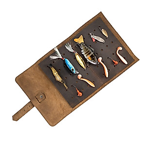 Hide & Drink, Large Fishing Lure Case for Hooks, Squid Jig Organizer - Handmade from Full Grain Leather - Bourbon Brown