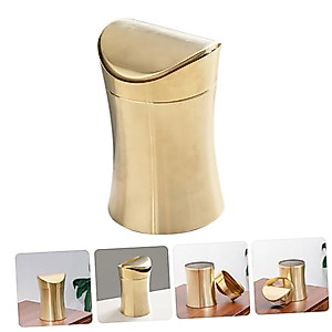 CHILDWEET Stainless Steel Trash Can Tiny Waste Basket Small Trash Can Kitchen Trash Can Desktop Waste Container Sundries Storage Basket Countertop Trash Can Tiny Garbage Bin Golden