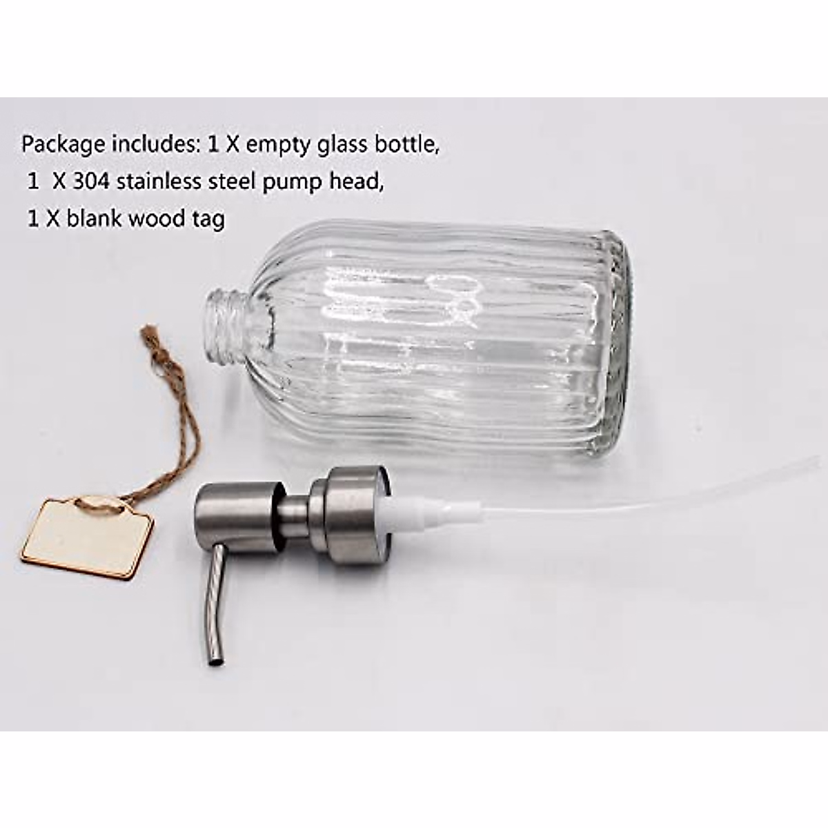 Funly mee Bathroom and Kitchen Clear Glass Soap Dispenser with Vertical Stripe - 16 Oz, 304 Rustproof Stainless Steel Pump, Refillable Liquid Glass Soap Dispenser for Hand Soap, Dish Soap (Clear)