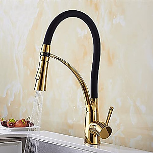 WEITOL Kitchen Sink Faucet for Bar Farmhouse Commercial, Golden Kitchen Faucet, Cold and Hot Water Single Control Mixer Taps, Single Hole Faucet, Spray Head Bubbler Gentle Water Faucet