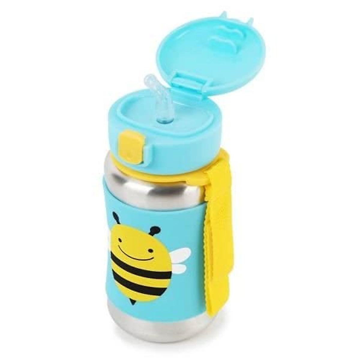 Skip Hop Toddler Sippy Cup with Straw, Zoo Stainless Steel Straw Bottle, Bee