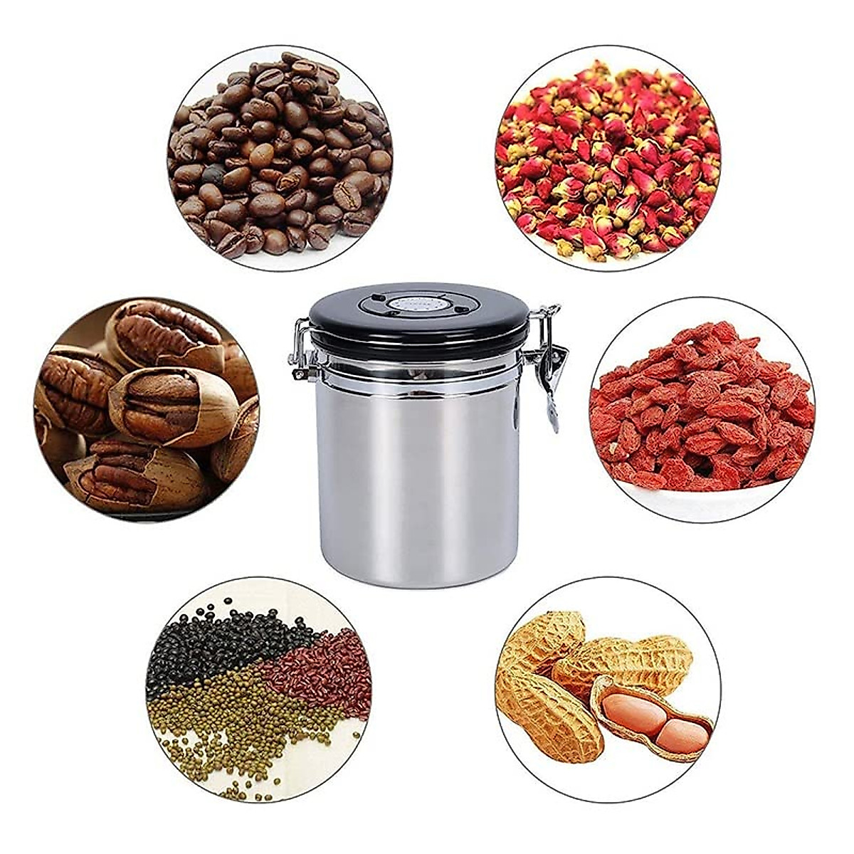 SDFGH Airtight Coffee Container - Stainless Steel CO2 Valve Storage Canister with Scoop - Keeps Your Coffee Fresh Flavorful ( Color : D , Size : 1500ml )