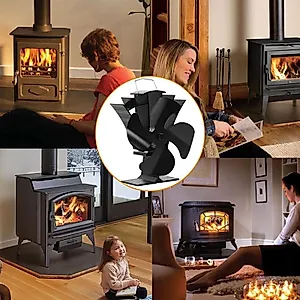 VODA Wood Stove Fan Small New Designed 4 Blades Heat Powered Fireplace Fan for Home Wood/Log Burner/Fireplace(Black)