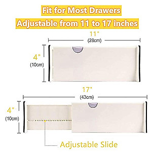 Xavnia Drawer Divider Organizers 6 Pack, Adjustable Separators High Expandable from 11-17 Inches for Bedroom, Closet, Baby Drawer, Office Desk, Kitchen Storage