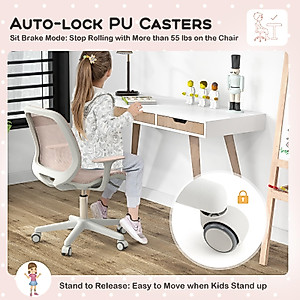 Giantex Kids Desk Chair, Children Armrest Computer Chair with Sit-Lock Wheels, Ergonomic Kids Office Chair with Waterfall Seat, Rolling Swivel Mesh Study Desk Chair for Girls Boys (Pink)