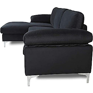 Restar Sectional Couch Left-Hand Facing, L-Shaped Couch for Family Living Room, Modern Large Velvet Sectional Sofa with an Extra-Wide Chaise Lounge (Black)
