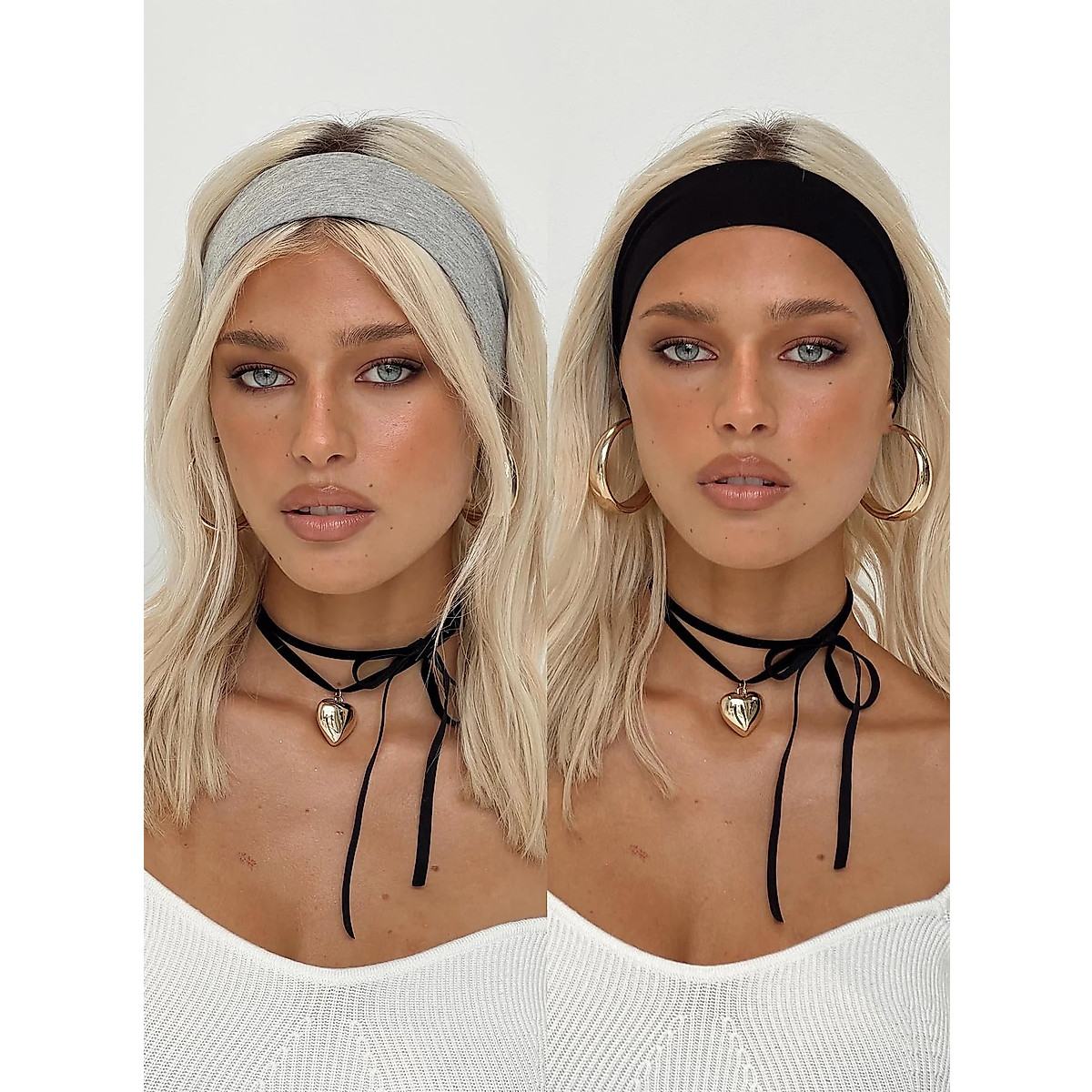 Bmobuo Women's Soft Fabric Cloth Headbands - 6Pcs Yoga Sport Hair Accessories, Black White 90s Style