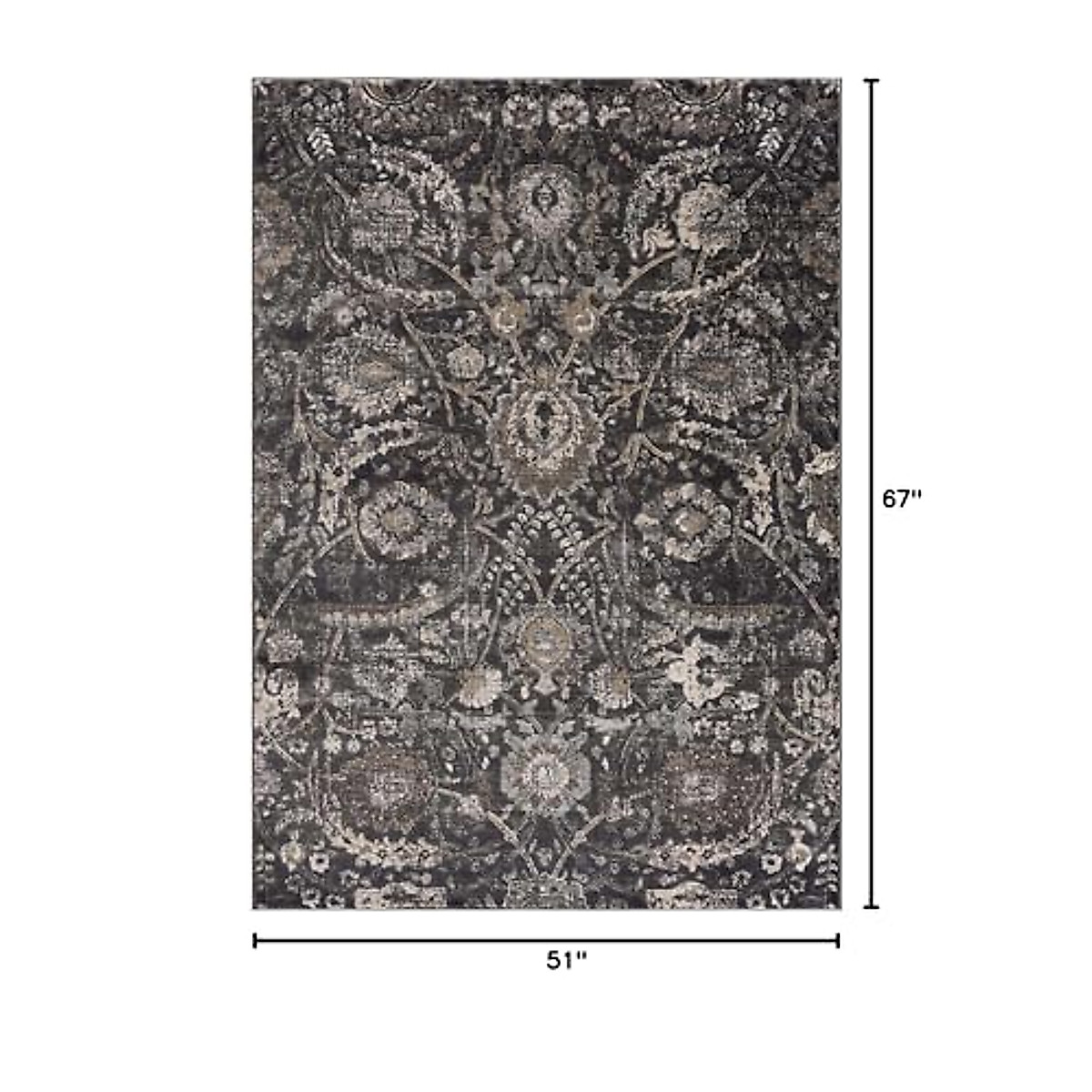 BoutiqueRugs Owatonna Traditional Floral Area Rug - Oriental Damask Patterned Rug for Living Room, Bedroom, Dining Room - Black, Charcoal, Sage - 4'3" x 5'7"