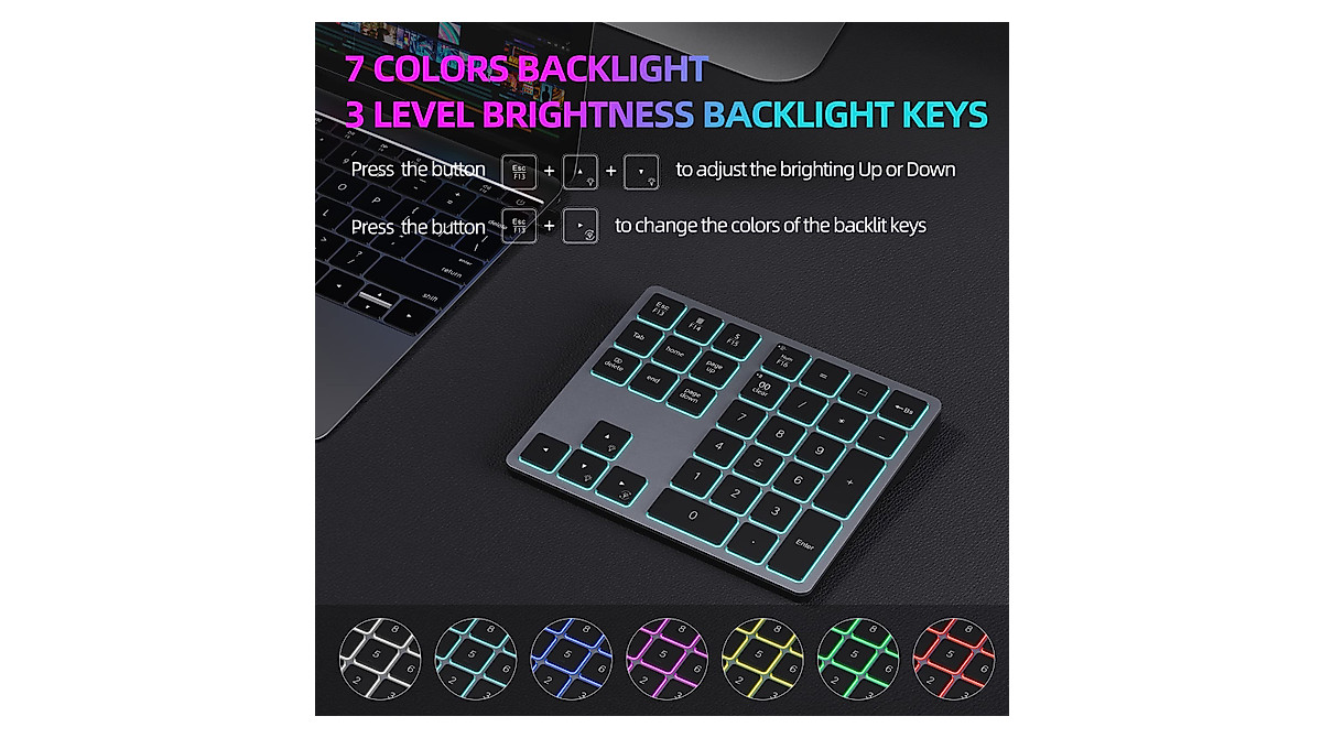Doohoeek Backlit Bluetooth Numeric Keypad for Mac & Win