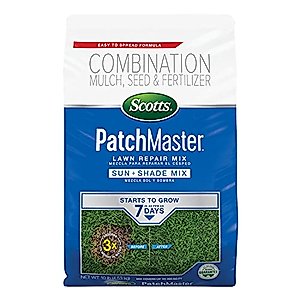 Scotts PatchMaster Lawn Repair Mix Sun + Shade Mix, Combination Grass Seed, Fertilizer, and Mulch, 10 lbs.