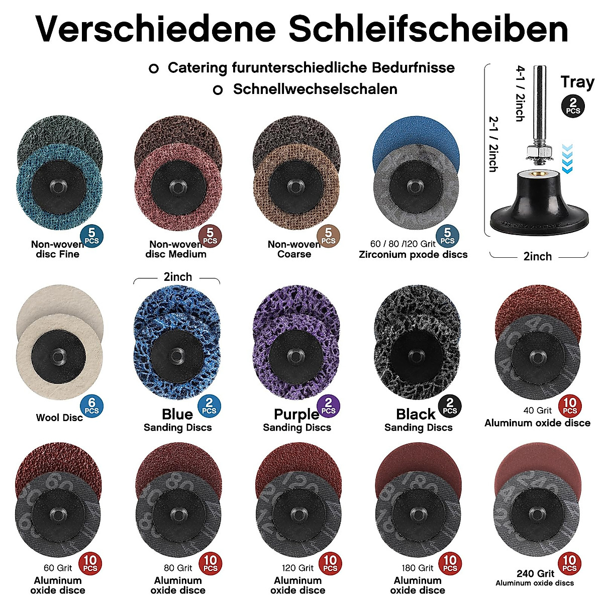 104Pcs Sanding Discs Set, 2 Inch Die Grinder Sanding Disc for Drill Die Grinder Accessories with 1/4 inch Holder for Grind Polish Burr Finish Rust Paint Removal