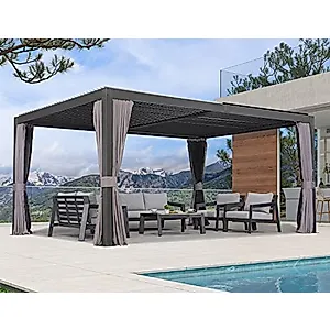 PURPLE LEAF Outdoor Louvered Pergola 12' × 16' Adjustable Metal Roof Hardtop Gazebo