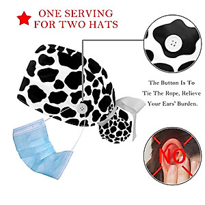 DHH166 2 Packs Working Cap with Buttons Sweatband Adjustable Hats Surgical Caps for Women, Cow Print Printed