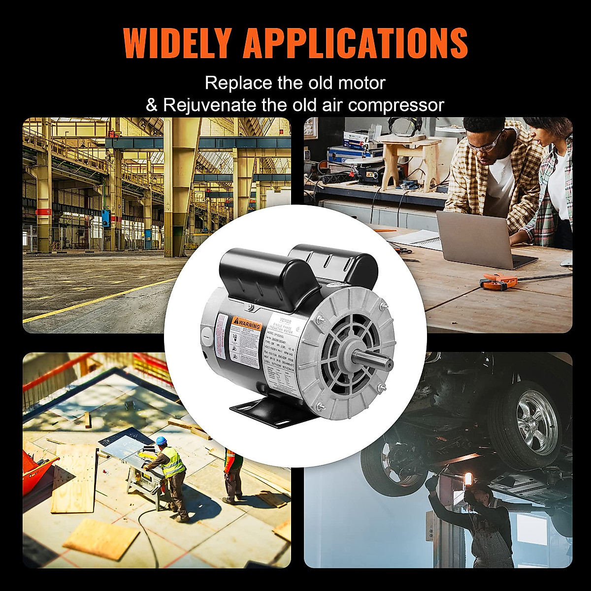 VEVOR 2HP SPL Air Compressor Motor, 3450 RPM Electric Motor, 115/230V, 15/7.5Amps, 5/8" Keyed Shaft 56 Frame, 1.88" Shaft Length for Air Compressors