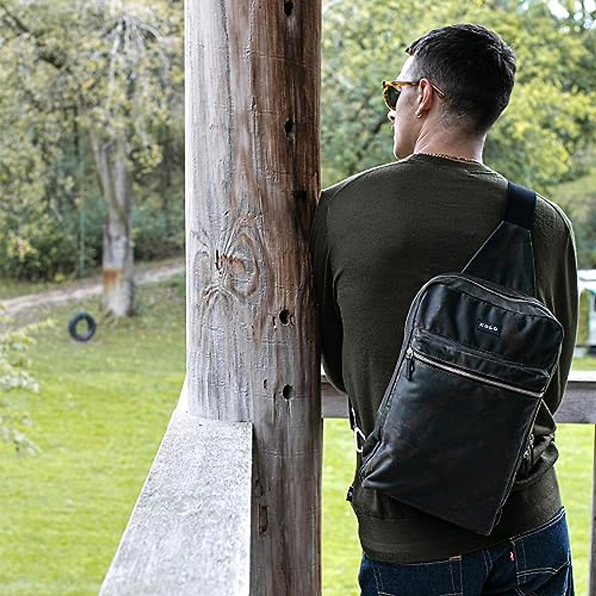 Kolo Derby Shoulder Sling Bag, Cross-Body Shoulder Strap, Organic Waxed Cotton Canvas, Ochre