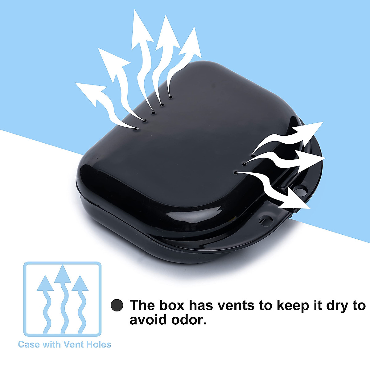 Retainer Case with Vent Holes, 6 Pcs Denture Case, Tight Snap Lock Orthodontic Mouth Guard Case， Black, White, Yellow, Light Purple, Pink and Blue, Easy to Use