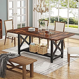 Tribesigns 70.8 Inch Dining Table with Storage Shelf for 6 to 8, Wood Rectangular Kitchen Dining Room Table, Rustic Farmhouse Dinner Table Home Furniture for Dining Room Living Room